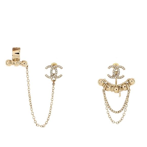 CHANEL | Jewelry | Chanel Cc Chain Ear Jacket And Cuff Earrings Metal ...